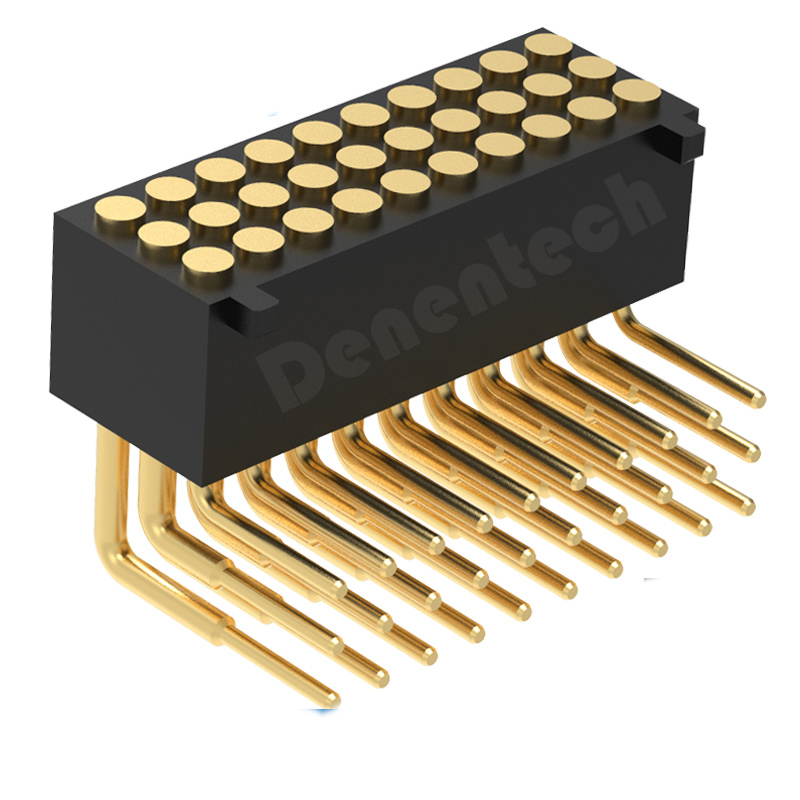 Denentech 量大优惠1.27MM弹簧针H4.0三排母座90度平面带柱大电流弹簧顶针 - 东莞市德能智恩电子科技有限公司